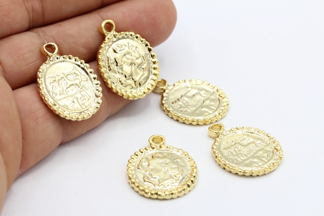 20x27mm 24 K Shiny Gold Plated Greek Coins, Medallion Pendant ...