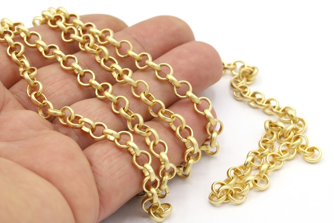 6 Mm 24 K Mat Gold Plated Rolo Chains , Mat Gold Plated Round Linked ...