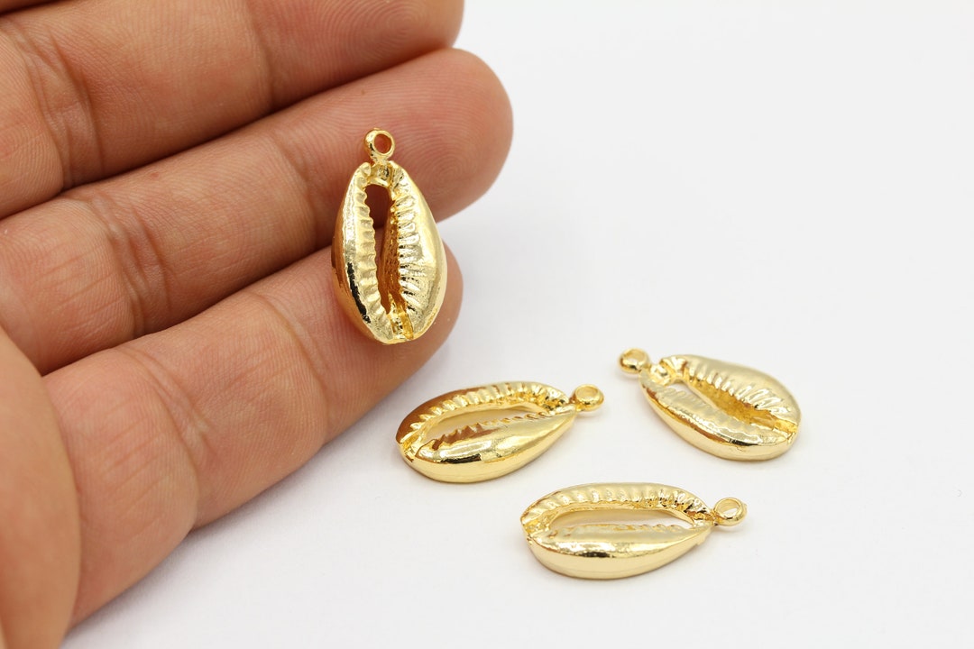 12x23mm 24 K Shiny Gold Plated Cowrie Shell Charms , Shell Pendants ...