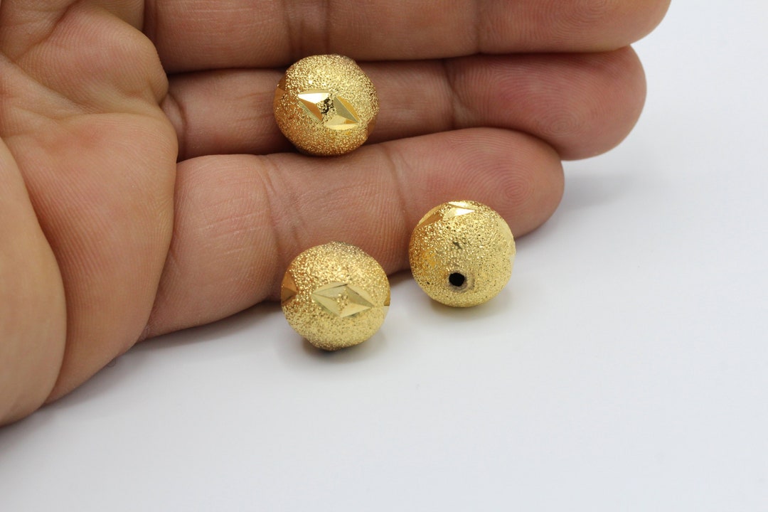 14mm 24 K Shiny Gold Plated Ball Beads, Round Ball Pendant, Hollow Ball ...
