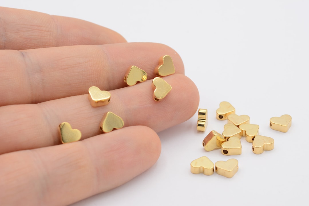 5 Pcs 6x7mm 24 K Shiny Gold Plated Heart Beads , Heart Beads , Gold ...