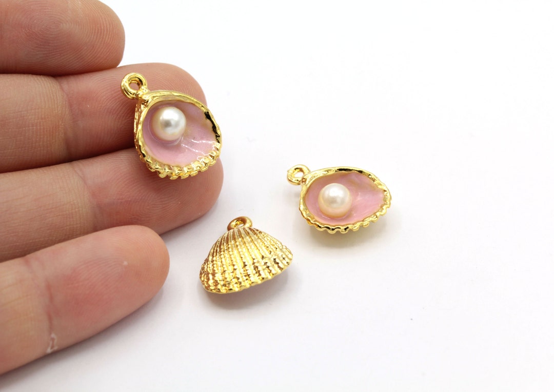 15x20mm 24 K Shiny Gold Plated Pearl Shell Pendants , Pearl Charms ...