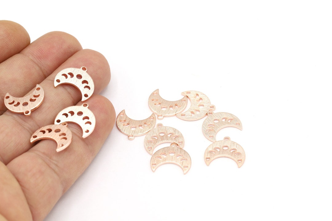 4 Stück 14 x 15 mm Rose Gold überzogene gebürstete Mond Charms, Mond ...
