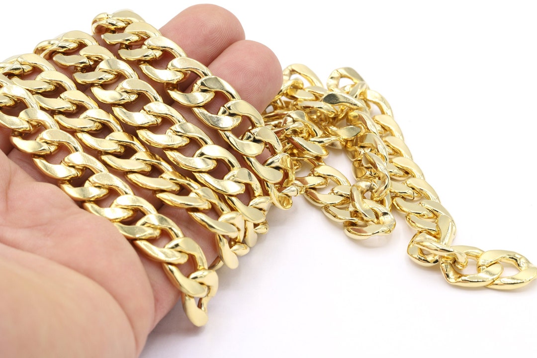 12x16mm 24 K Shiny Gold Plated Curb Chains , Soldered Chains, Gold ...