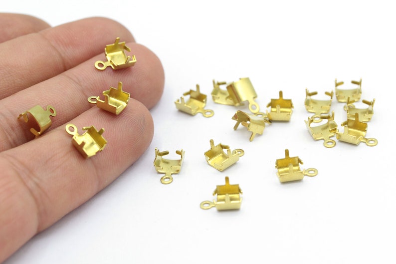 Raw Brass Rhinestone Chain Crimp End Connectors, Chain Cup Connector ...