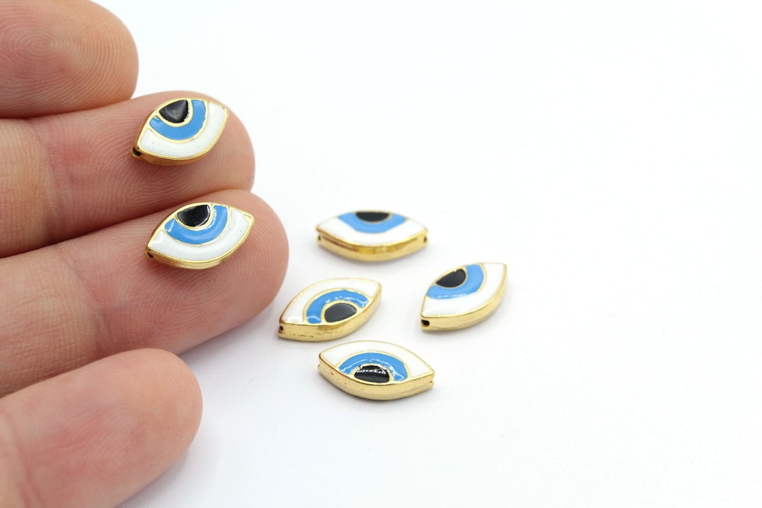 7x13mm 24 K Shiny Gold Plated Eye Charms, Evil Eye Charms, Bracelet ...