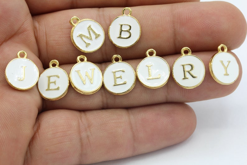 12x15mm 24 K Shiny Gold Plated Letters With White Enamel - Etsy