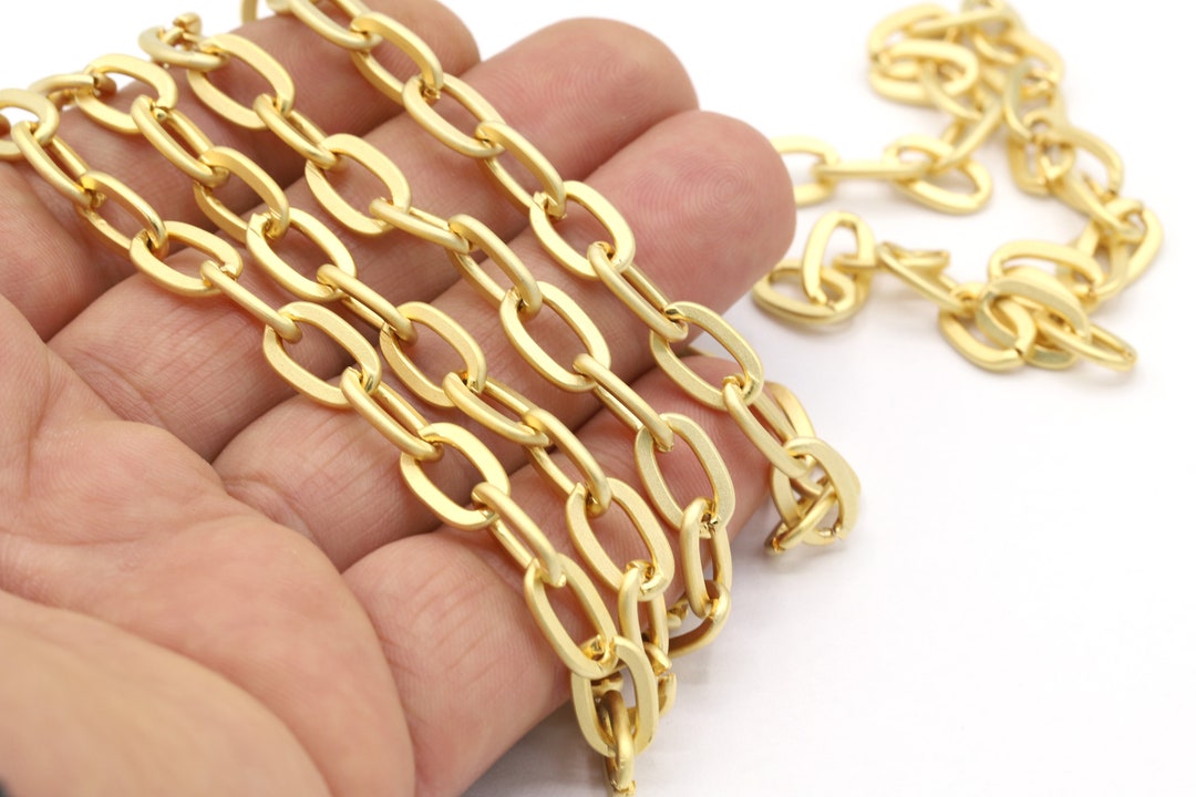 7x12mm 24 K Mat Gold Plated Chain , Mat Gold Plated Handmade Chain, Mat ...