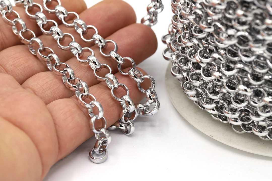 8mm Rhodium Plated Rolo Chains, Round Linked Chains, Ring Linked Chains ...