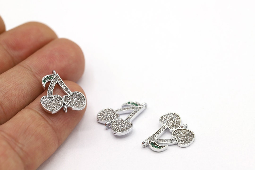 16x19mm Rhodium Plated CZ Micro Pave Cherry Bracelet, CZ Pave Cherry ...