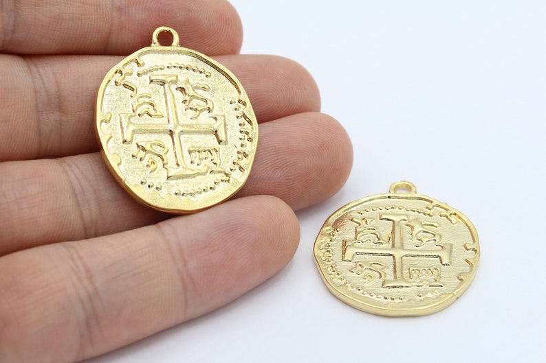 28x34mm 24 K Shiny Gold Plated Greek Coins Cross Pendant - GLD-946 - Etsy