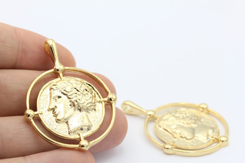 34x44mm 24 K Shiny Gold Plated Medallion Pendants Greek COİNS - Etsy