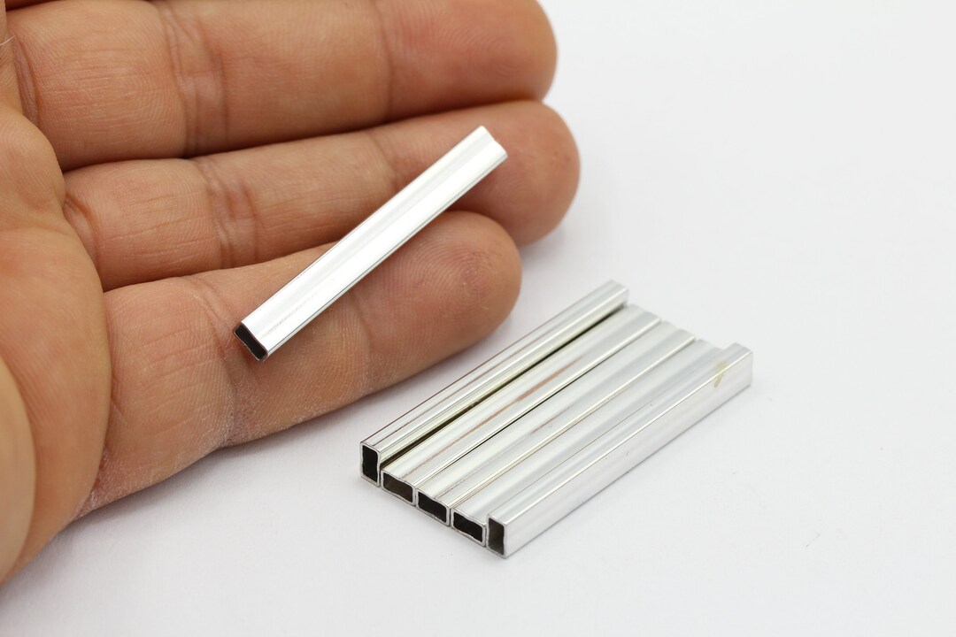 3x5x44mm Rhodium Plated Rectangle Tubes , Long Rectangle Tube Beads ...