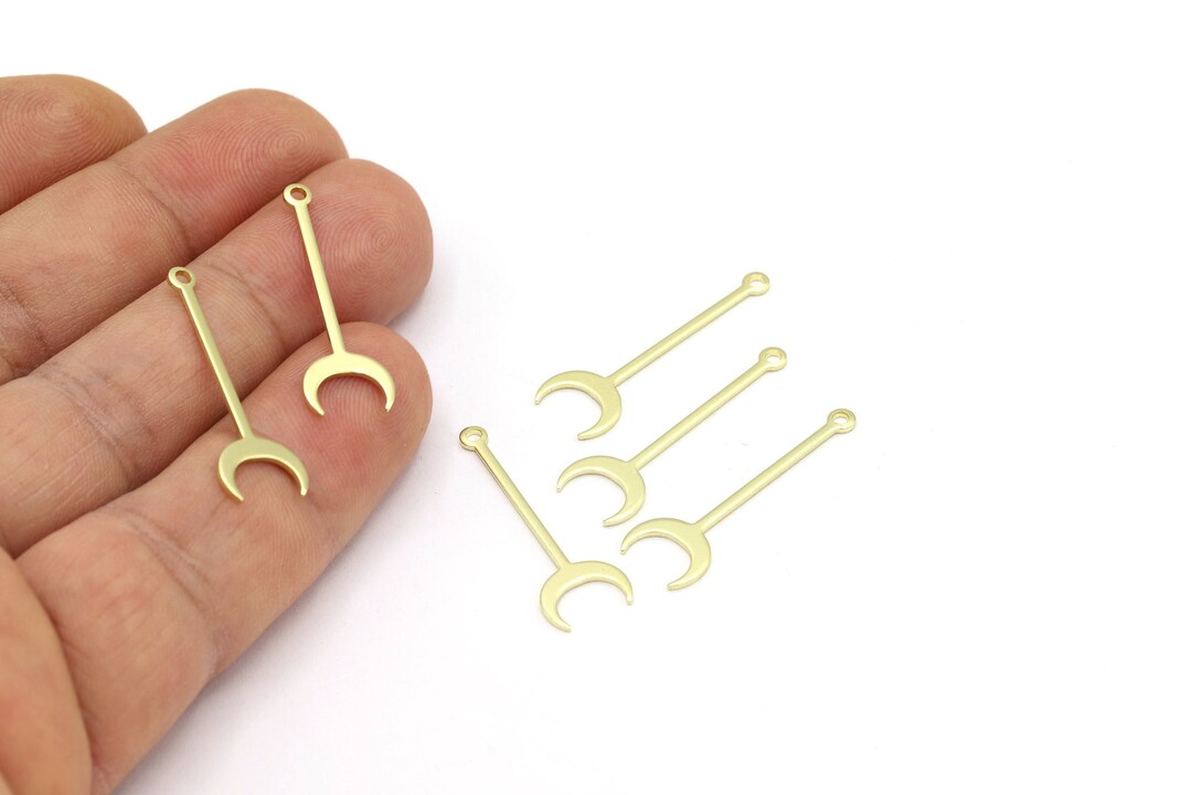 6 Stück 9 x 30 mm Messing Mond Charms, Mond Anhänger, Rohmessing Mond ...