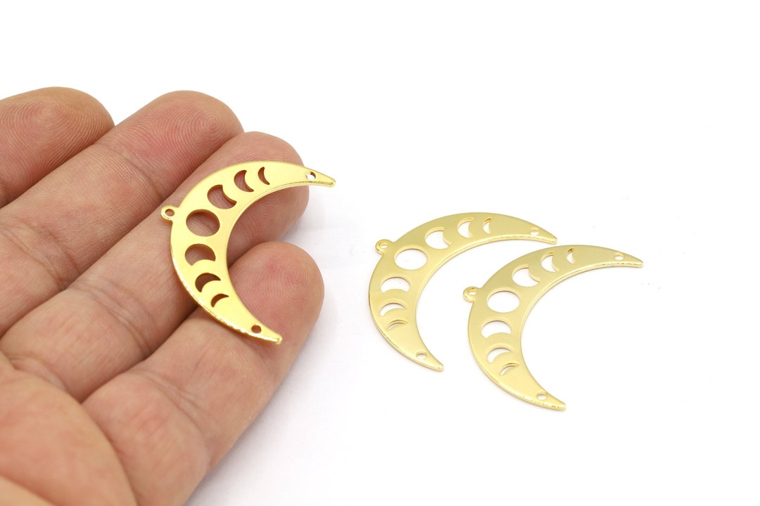 2 Stück 25 x 35 mm 24 K glänzend vergoldete Mond Charms, Mond Anhänger ...