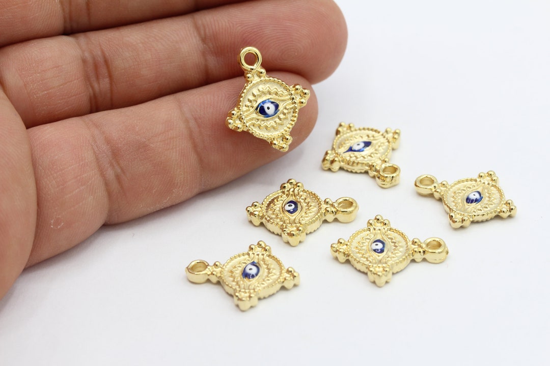 16x20mm 24 K Shiny Gold Plated Evil Eye Pendants , Evil Eye Medallion ...