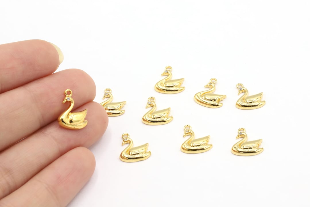 10x12mm 24 K Shiny Gold Plated Swan Charms, Animal Charms, Animal ...
