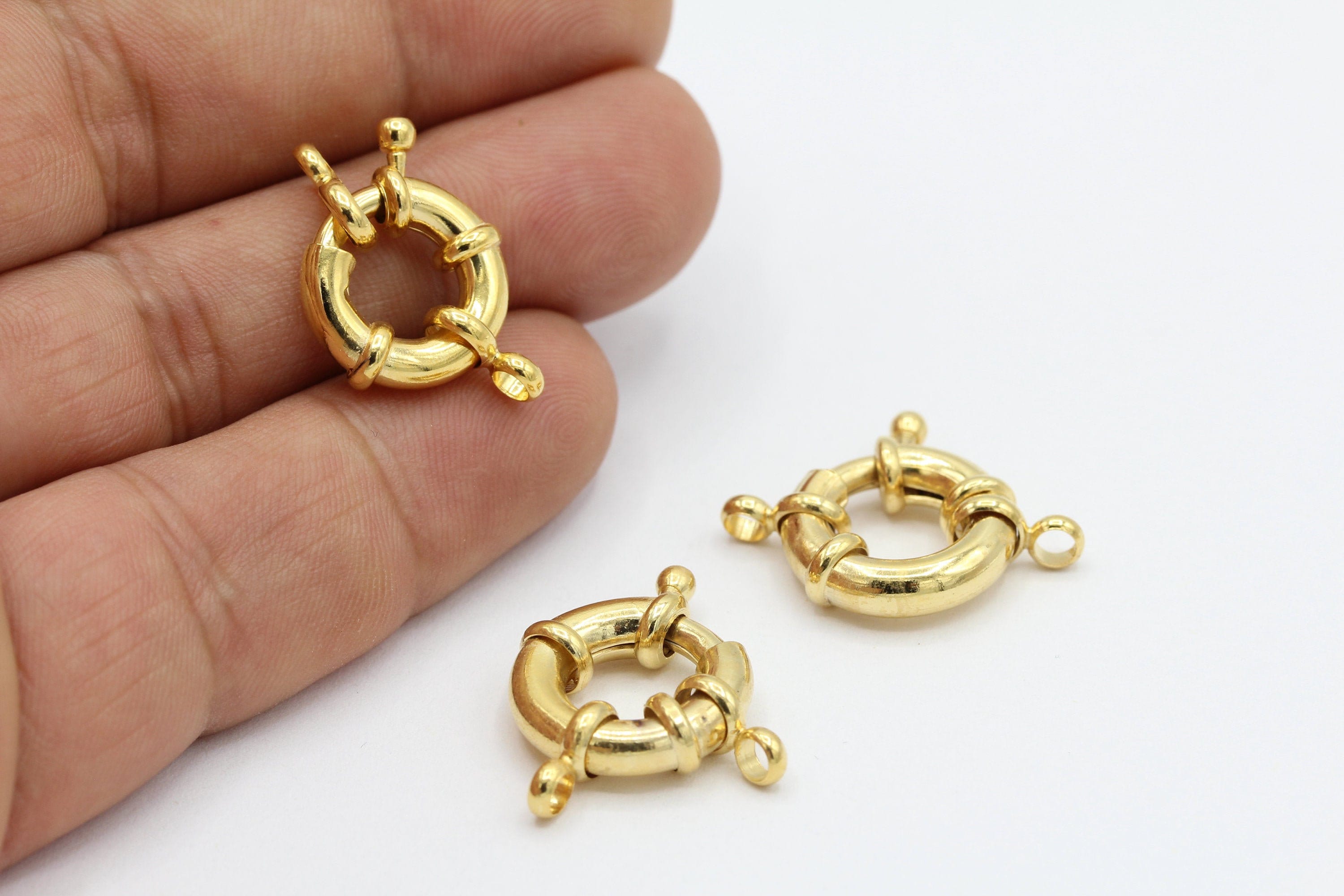 17mm 24 K Shiny Gold Plated Spring Clasp Round Clasp - Etsy
