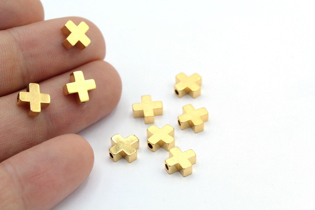 8mm 24 K Shiny Gold Plated Cross Charms, Gold Plated Cross Sign ...