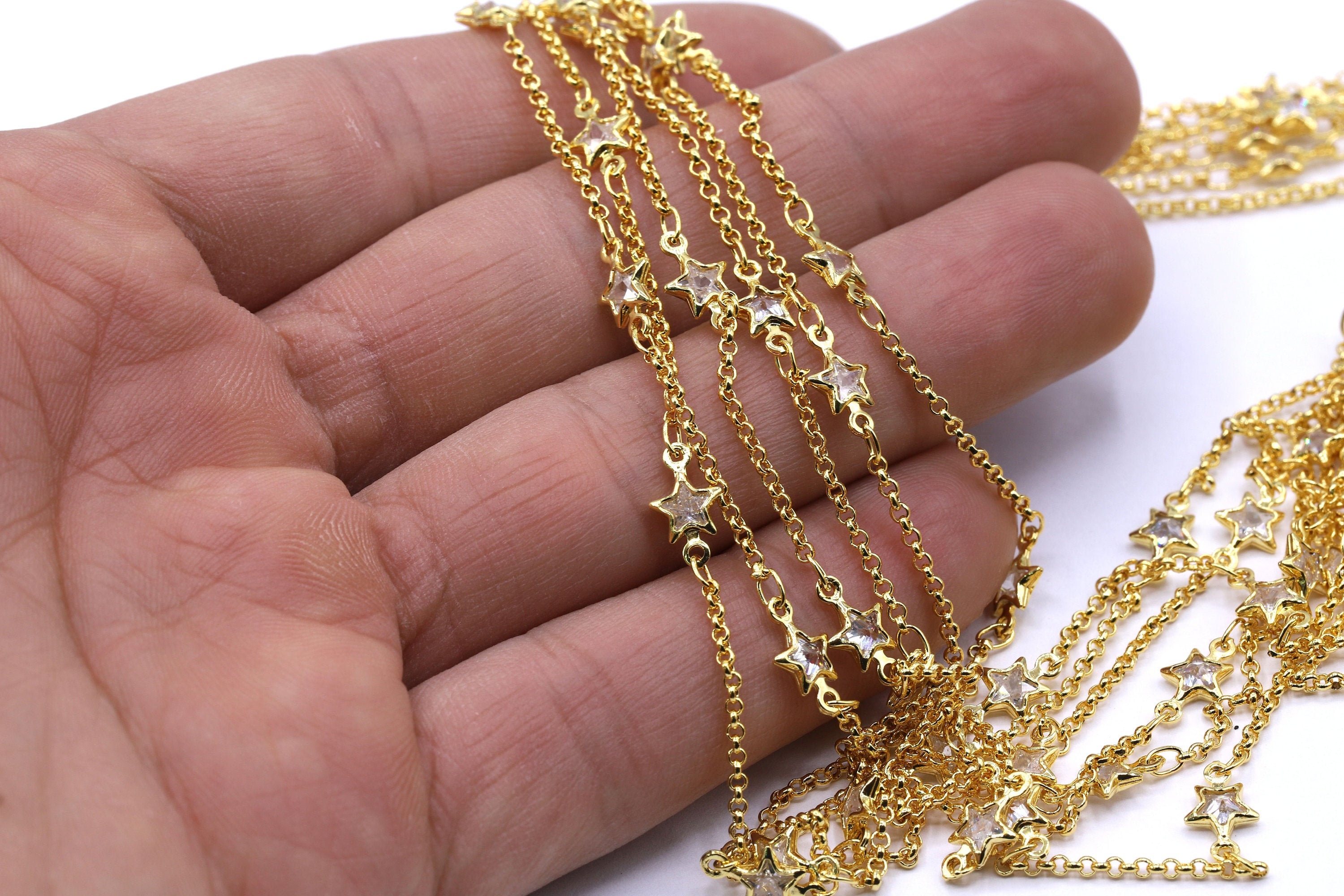 24 K Shiny Gold Plated Cz Star Chains Zirconia Star Chains - Etsy