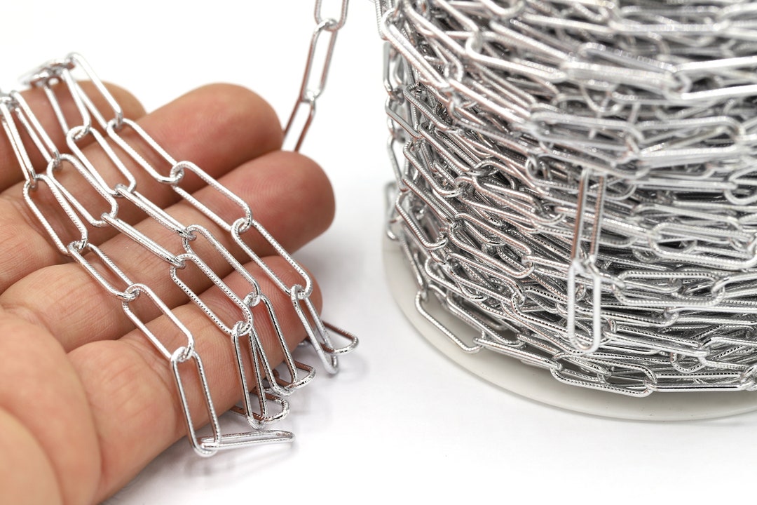 6x18mm Rhodium Plated Rectangle Chain, Bulk Chains, Handmade Rhodium ...