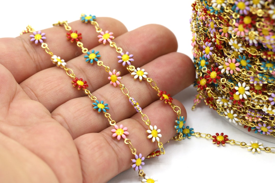 7.3mm 24 K Shiny Gold Plated Flower Chains, Foot Chains, Rosary Chain ...