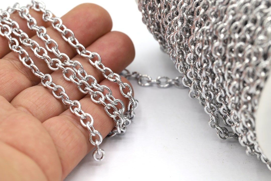 5x6.5mm Rhodium Plated Rolo Chains, Round Linked Chains, Ring Linked ...