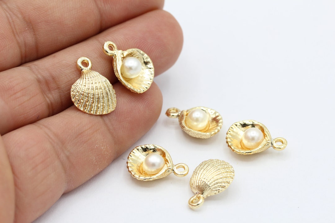 13x17mm 24 K Shiny Gold Plated Pearl Shell Pendants , Pearl Charms ...