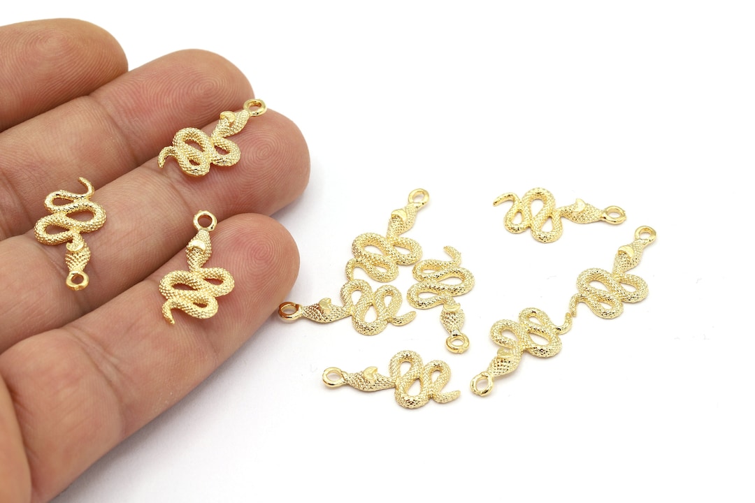 24K Shiny Gold Plated Snake Charm,snake Pendant, Snake Earring Charm ...