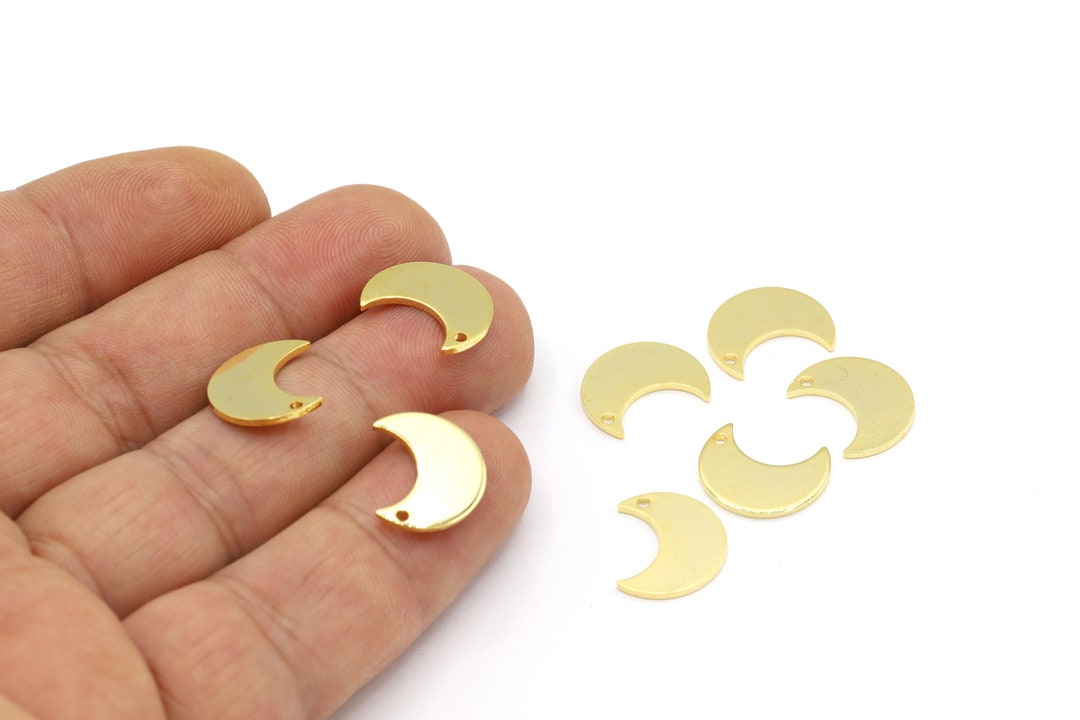 4 Stück 12 x 15 mm 24 K glänzend vergoldet Mond Charms, Mond Anhänger ...