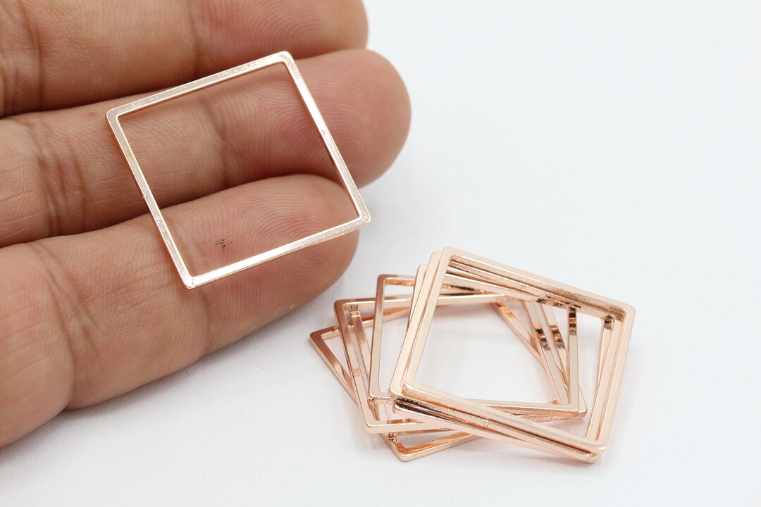 25mm Rose Gold Plated Square Connector, Square Link, Closed Square Ring ...