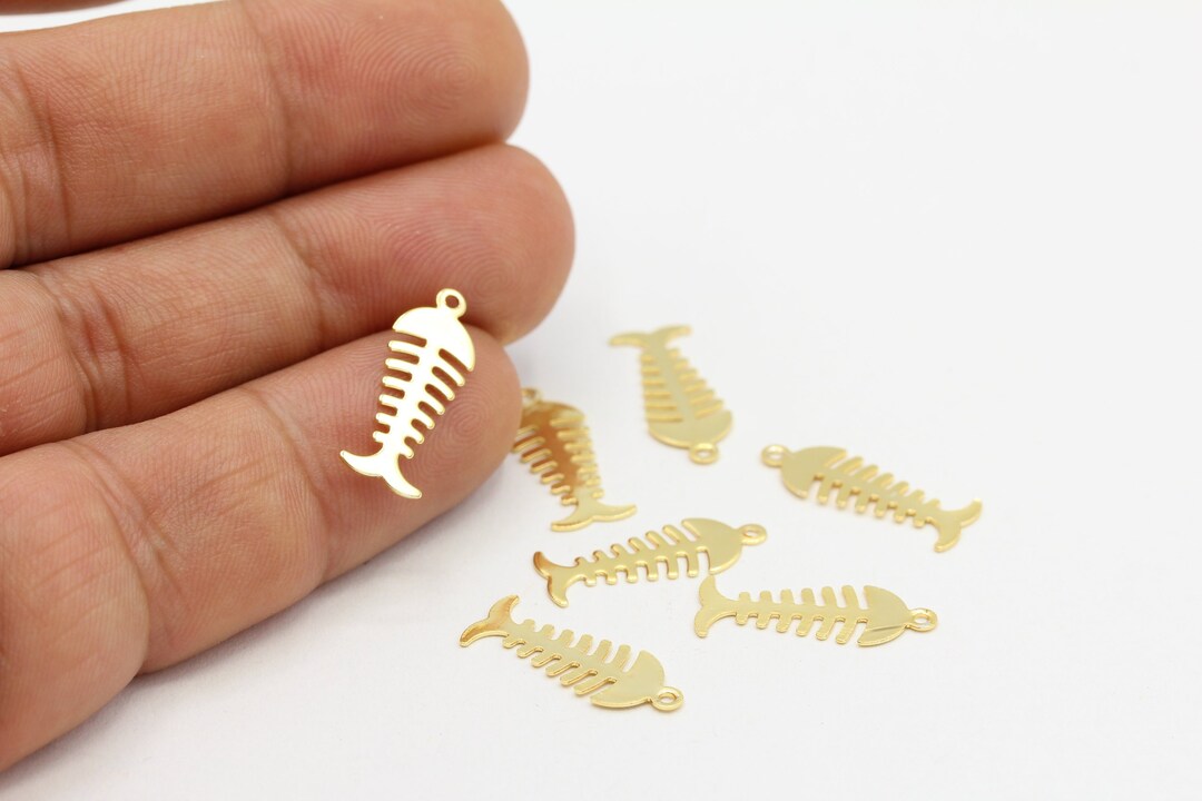 7x20mm 24 K Shiny Gold Plated Fish Bone Charms , Fish Bone Pendants ...