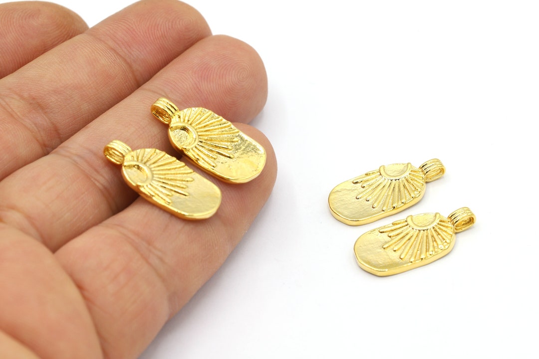 11,5x23mm 24 K Shiny Gold Plated Sun Pendant, Sun Necklace, Sun Charms ...