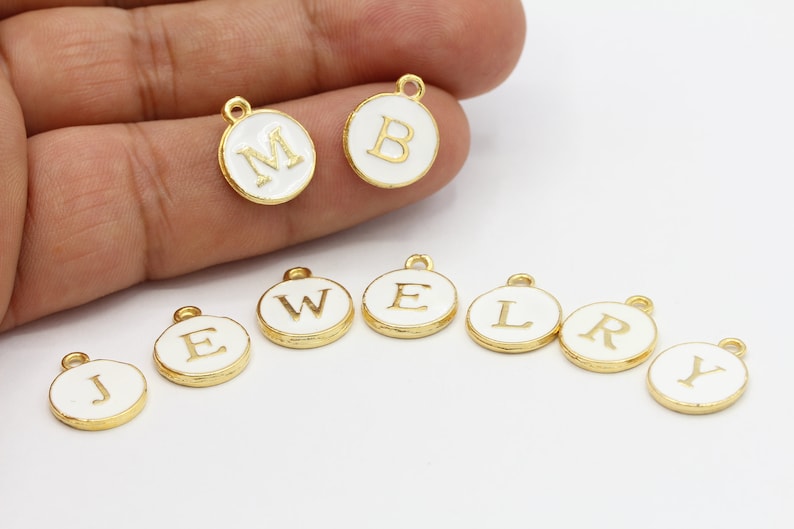 12x15mm 24 K Shiny Gold Plated Letters With White Enamel - Etsy
