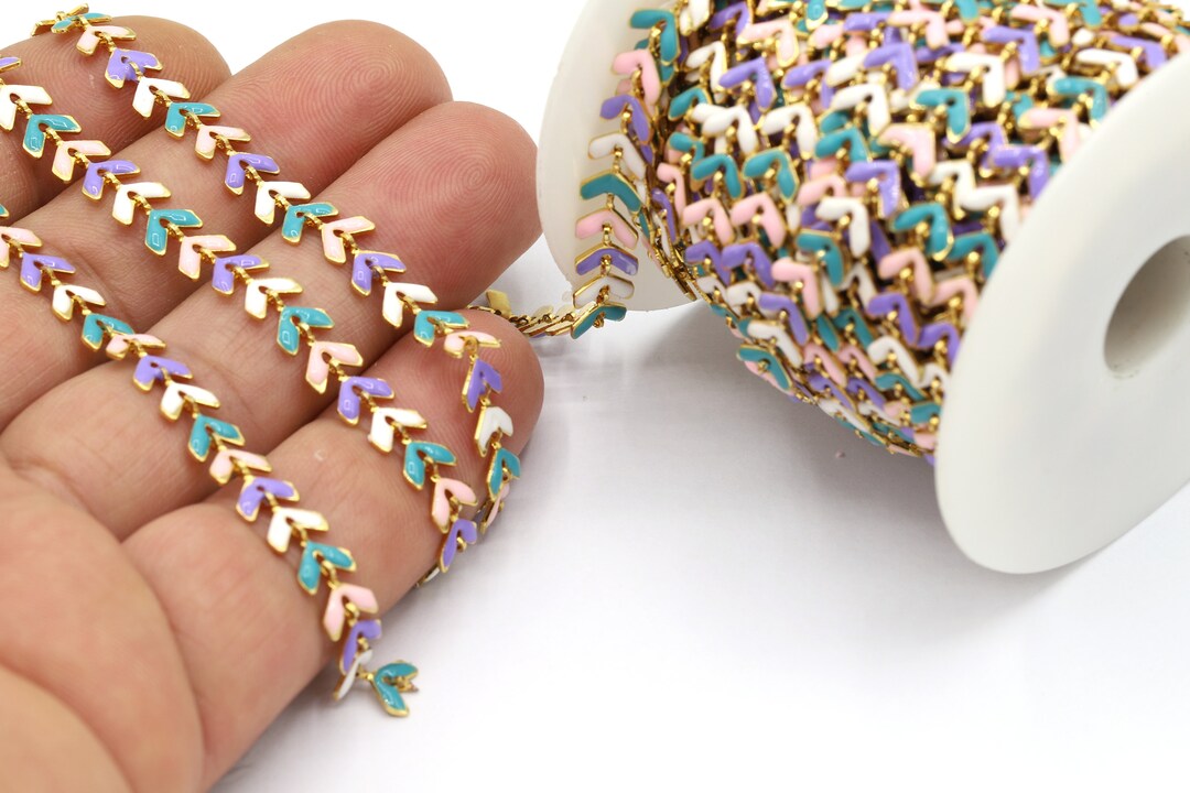 6mm 24 K Shiny Gold Plated Chevron Chains, Arrow Chains, Enamel Arrow ...