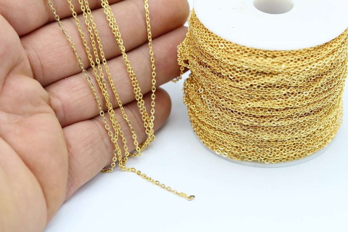 1,5x2mm 24 K Shiny Gold Plated Chains, Soldered Chains , Gold Plated ...