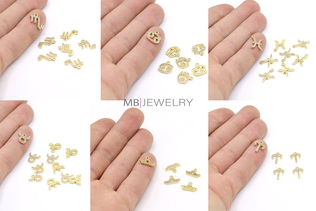 Zodiac Cz Necklace, 24 K Shiny Gold Plated Zodiac Cz Charms, Astrology ...