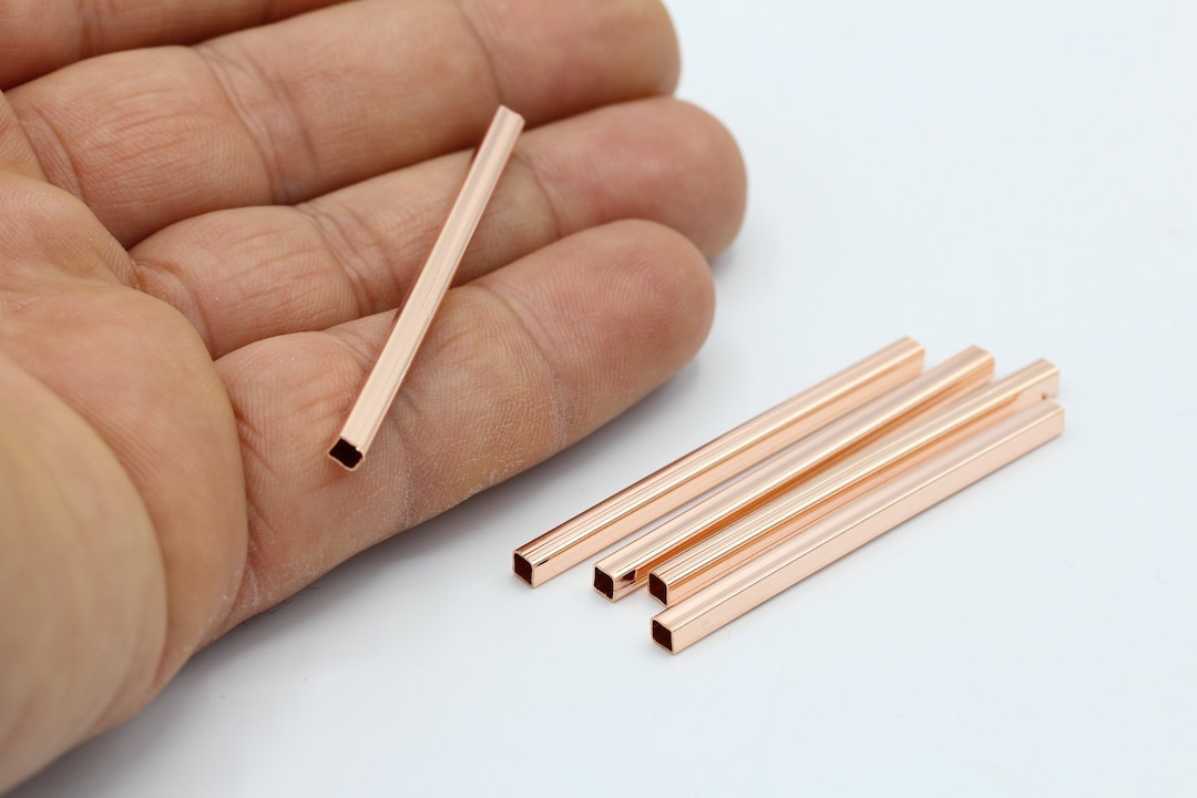 3x3x50mm Rose Gold Plated Square Tubes , Long Tube Beads , Tubes ...