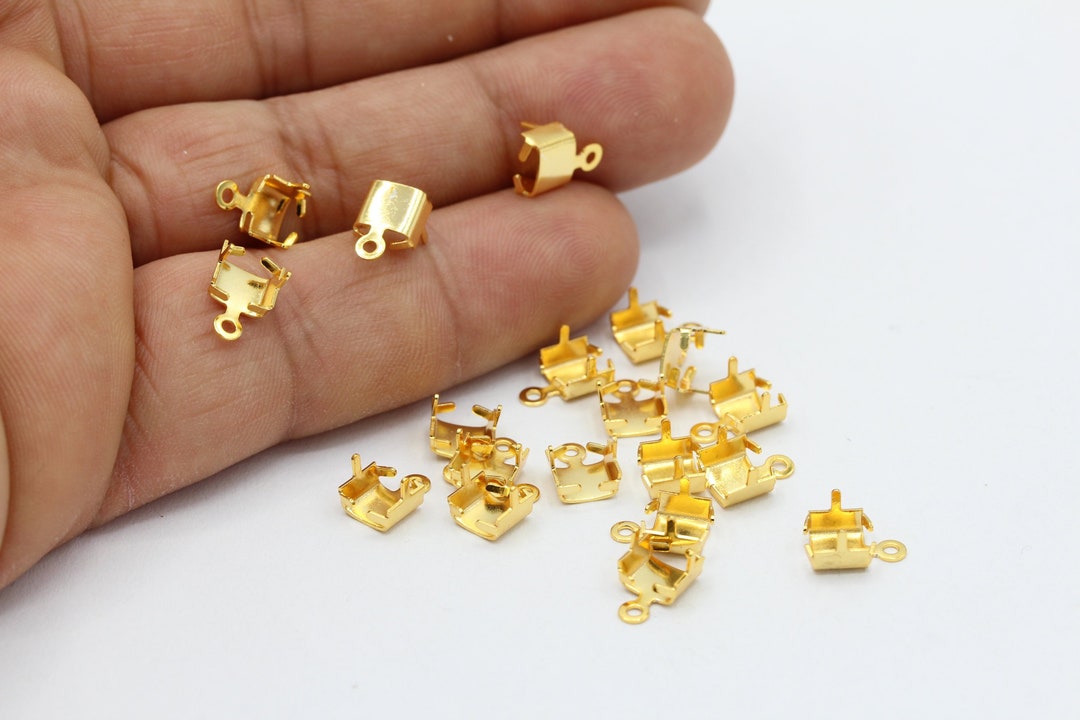 24 K Shiny Gold Plated Rhinestone Chain Crimp End Connectors, Chain Cup ...