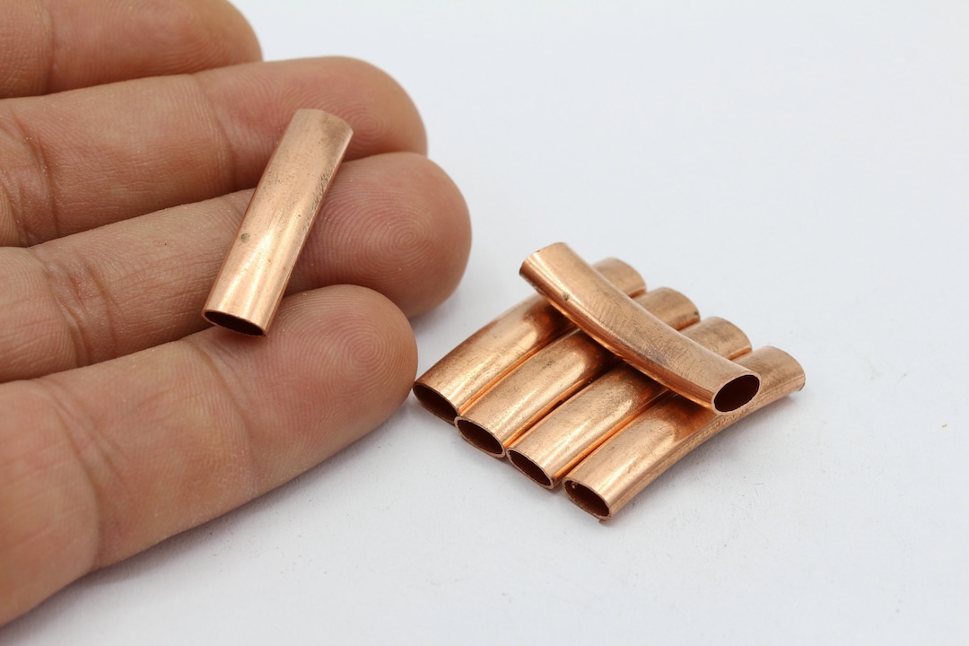 4x7x30mm Raw Copper Round Curved Tubes , Round Curved Tube Beads , Cuff ...