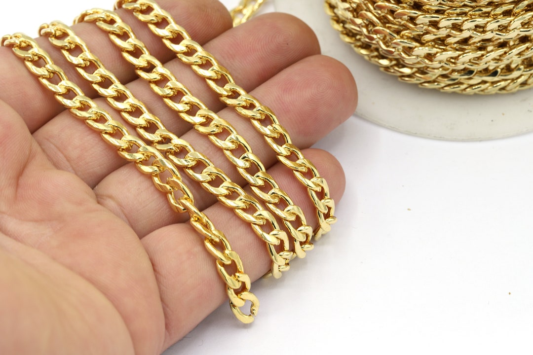 6x9mm 24 K Shiny Gold Plated Curb Chains, Soldered Chains, Gold Plated ...