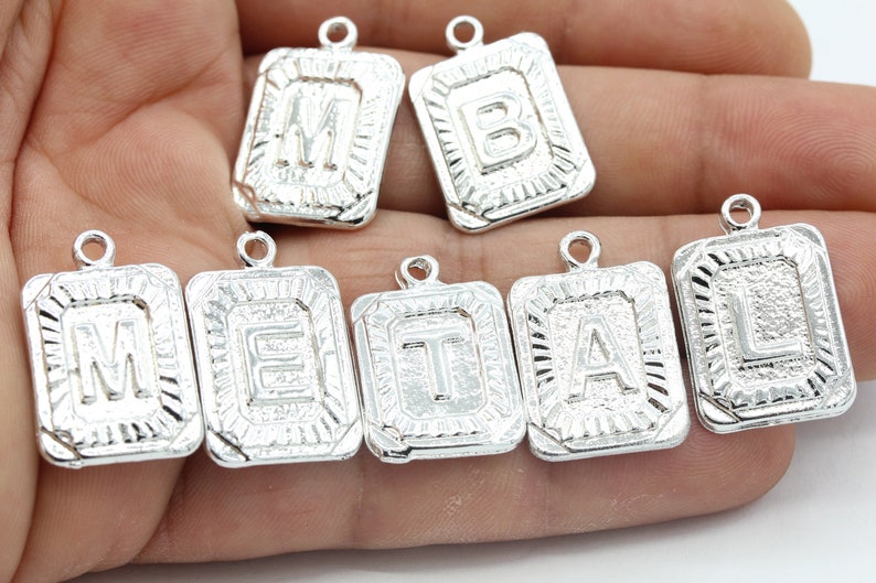 15x24mm Rhodium Square Letter Letter Charms Alphabet Letter | Etsy