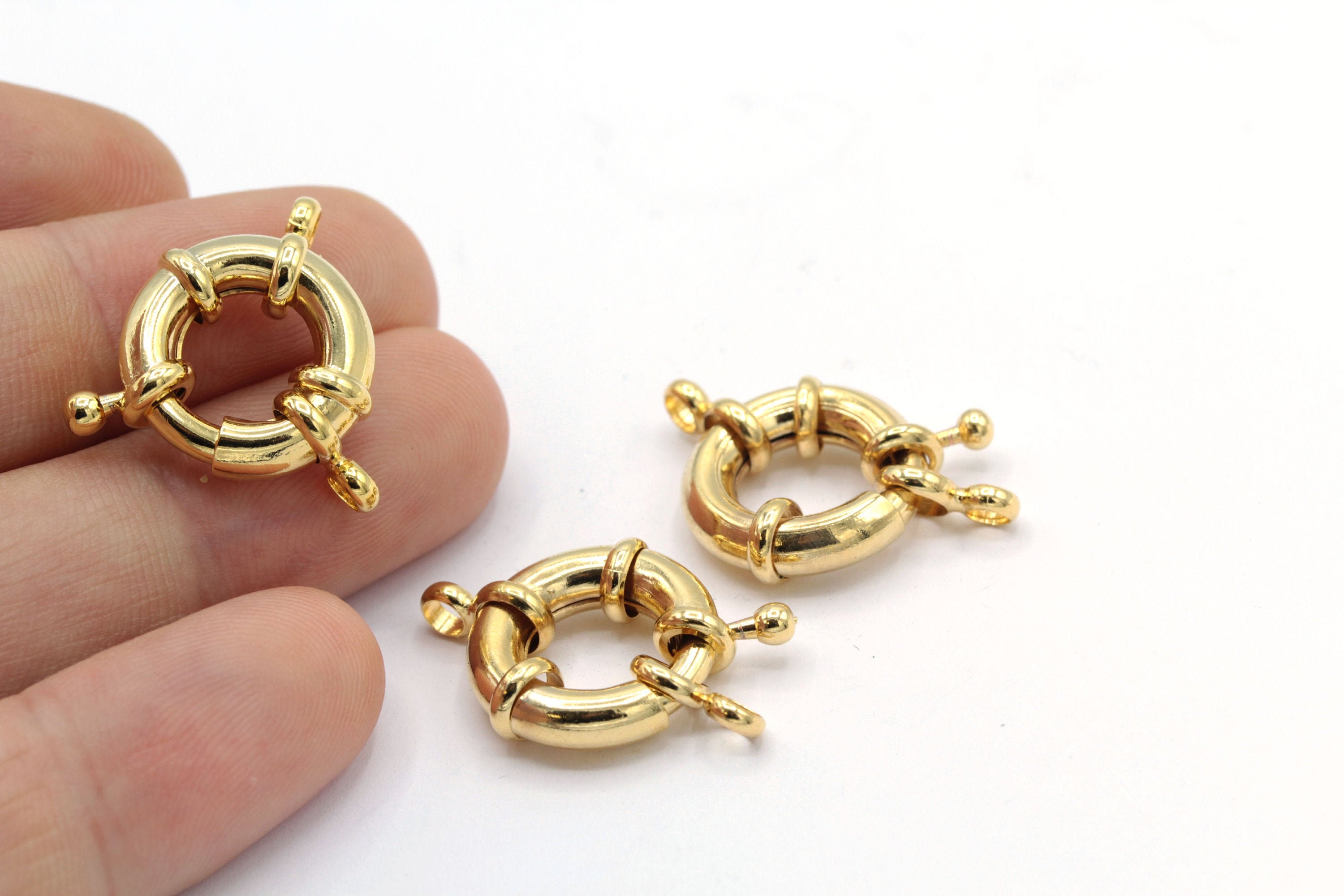 17mm 24 K Shiny Gold Plated Spring Clasp Round Clasp - Etsy