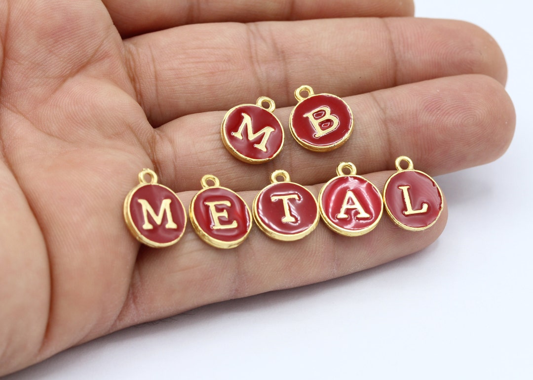 12x15mm 24 K Shiny Gold Plated Letters With White Enamel , Duble Sided ...