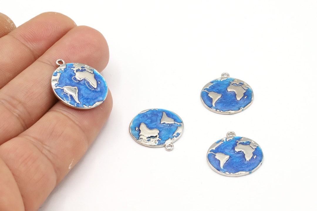 19x22mm Rhodium Plated World Map Pendant, Earth Pendant, World Charms ...