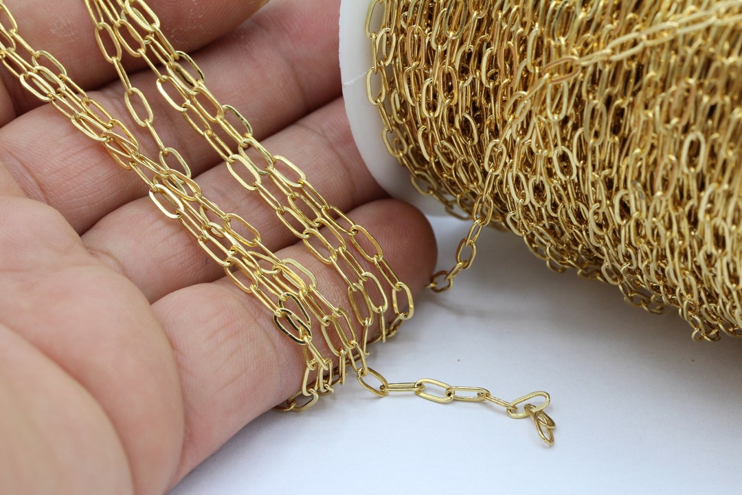 3x7mm 24 K Shiny Gold Plated Oval Chains , Soldered Chains , Oval Rolo ...