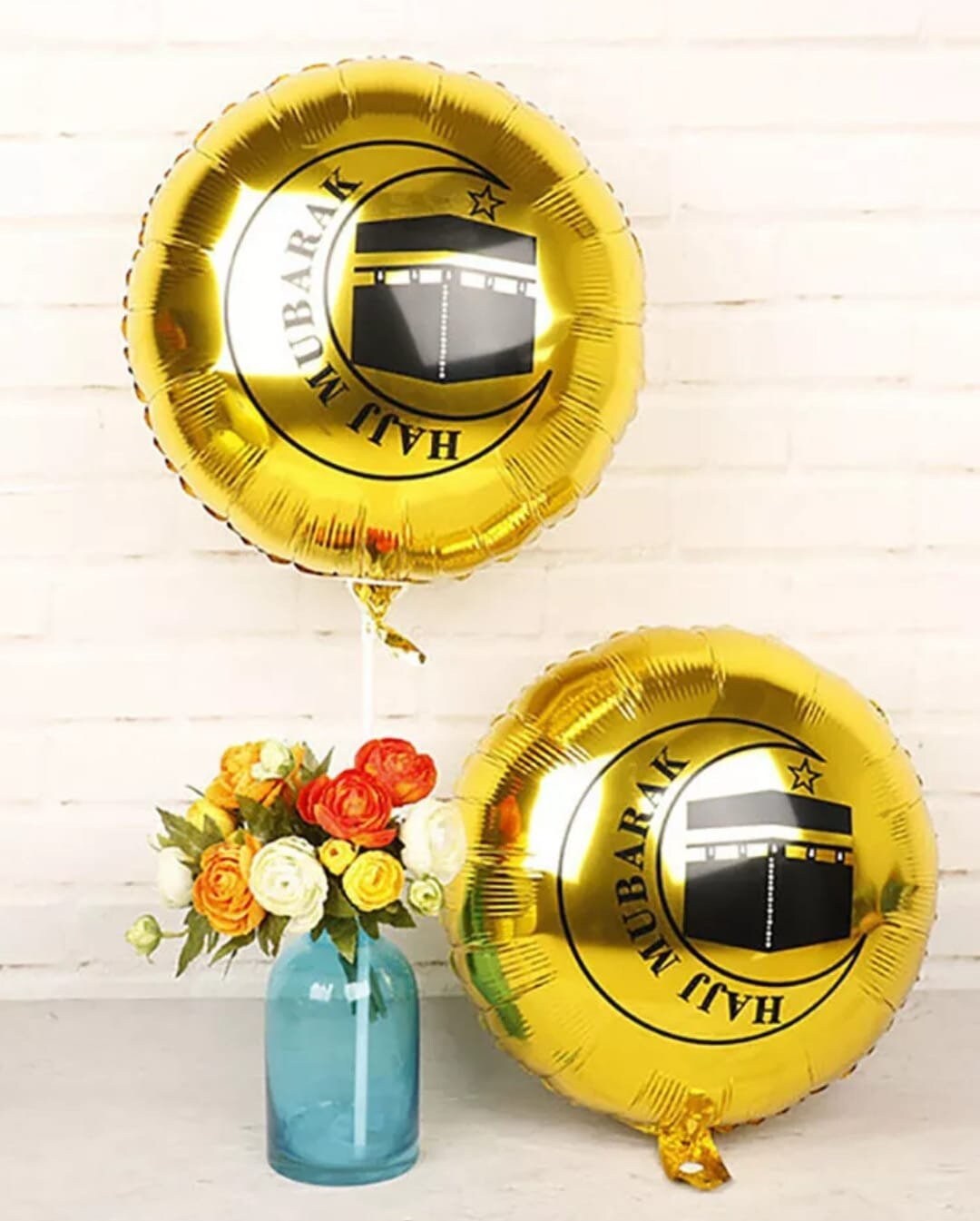22 Pc Hajj Mabrour Balloons Set With Kaaba Design Gold Foil Hajj ...