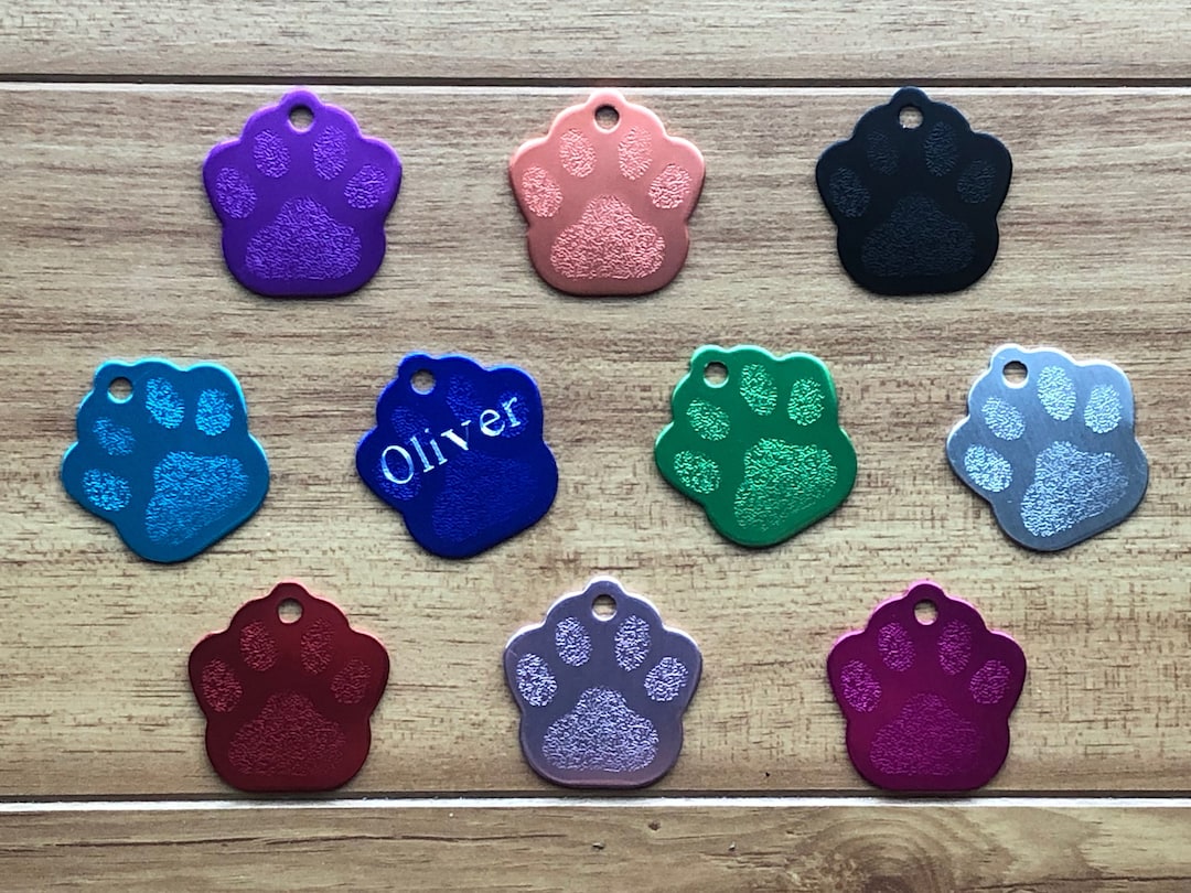 Paw Shaped Personalized Pet ID Tag: Engraved Dog Cat Name Tag - Etsy