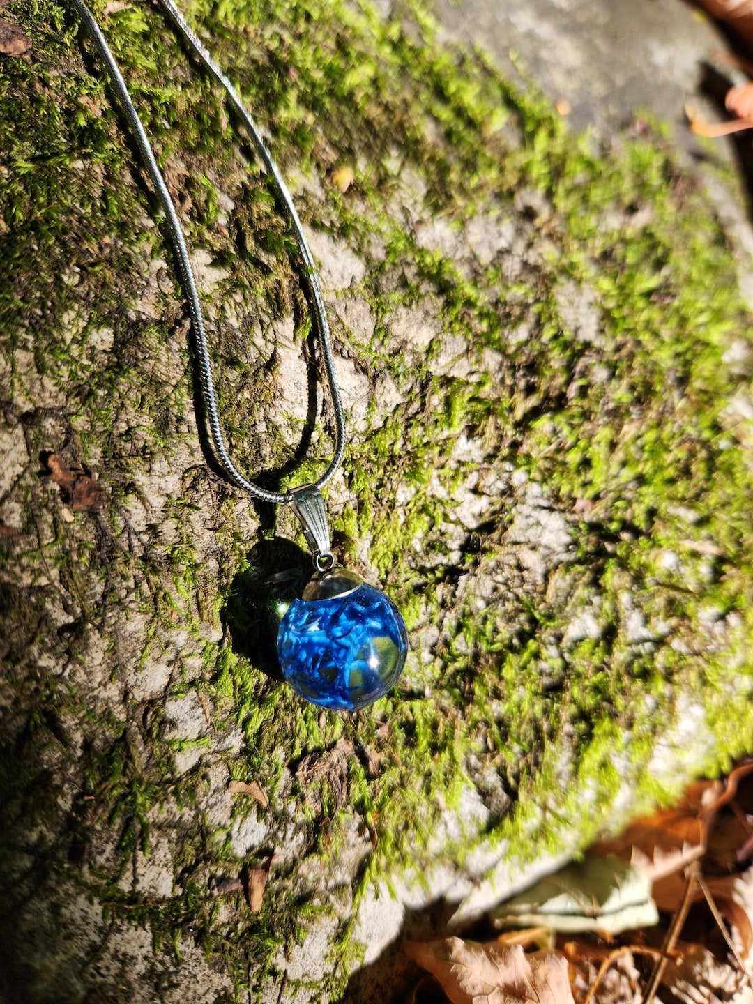 Dark Blue Moss Resin Sphere • Mystic Woodland Orb • Nature Terrarium ...