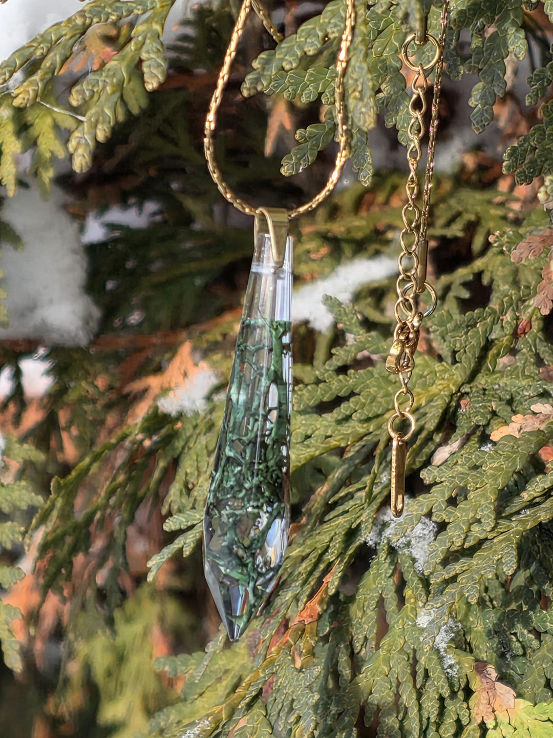 Forest Talisman Crystal Necklace Transparent Resin With Deep Green Moss ...